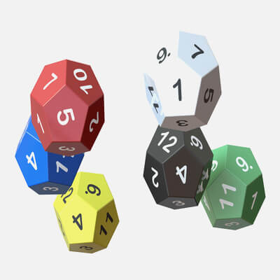 12 Sided Game Dice 6 Colors - 3D Model by MRAnyCAD