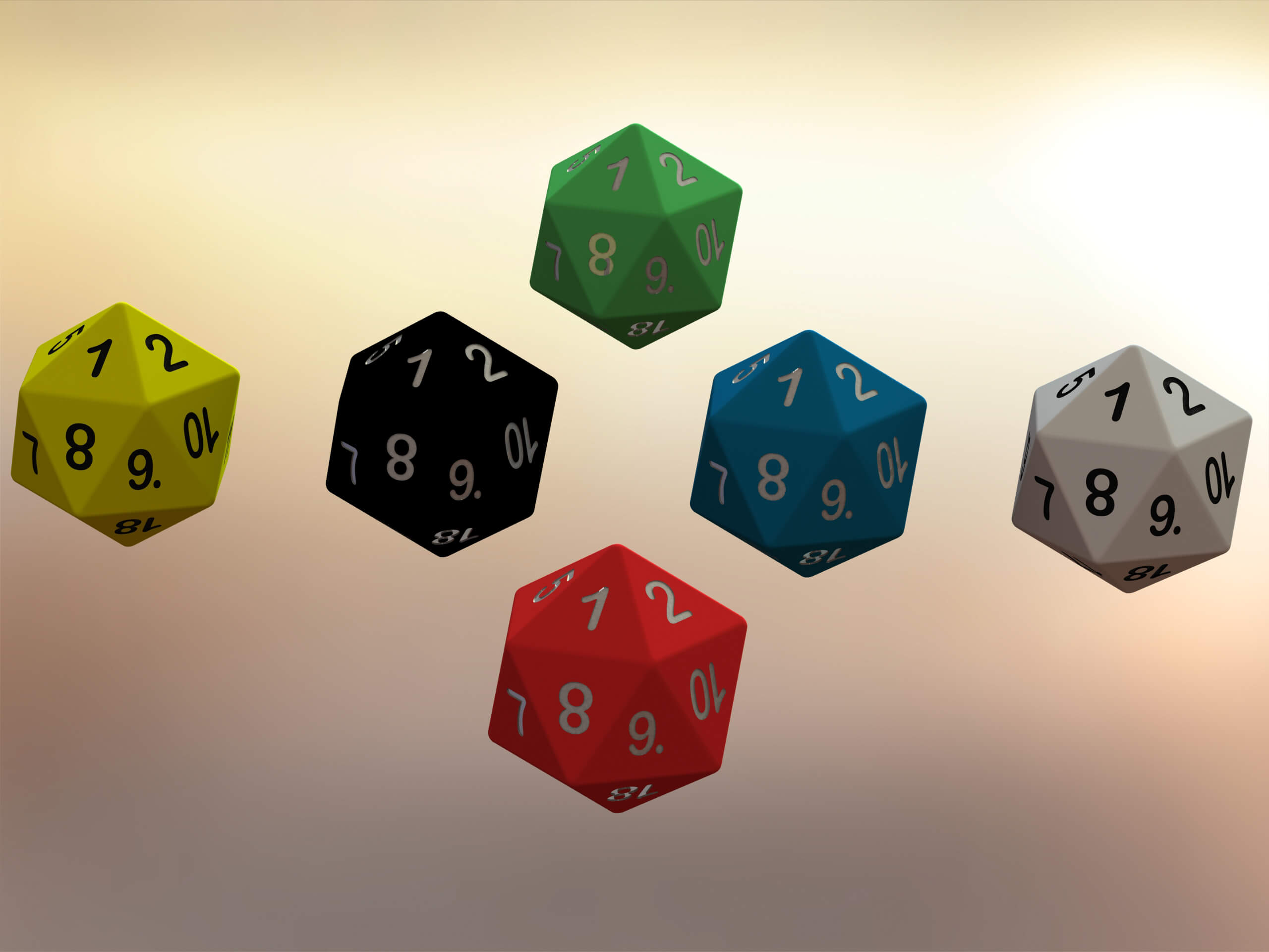 20 Sided Game Dice 6 Colors - 3D Print Model by MRAnyCAD