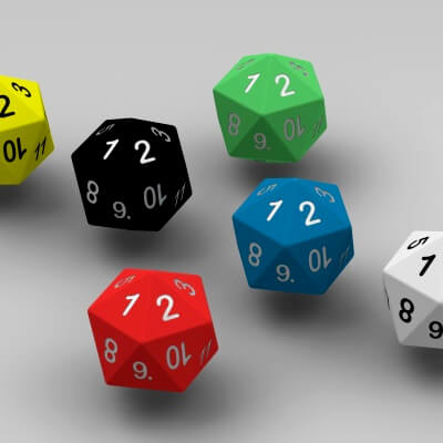 20 Sided Game Dice 6 Colors - 3D Model by MRAnyCAD