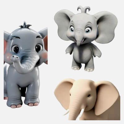Charming Elephant Collection - Baby, Cartoon, and Realistic 3D Model by ...