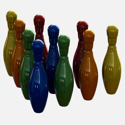 Colored Plastic Bowling Pin Set - 3D Model by MRAnyCAD