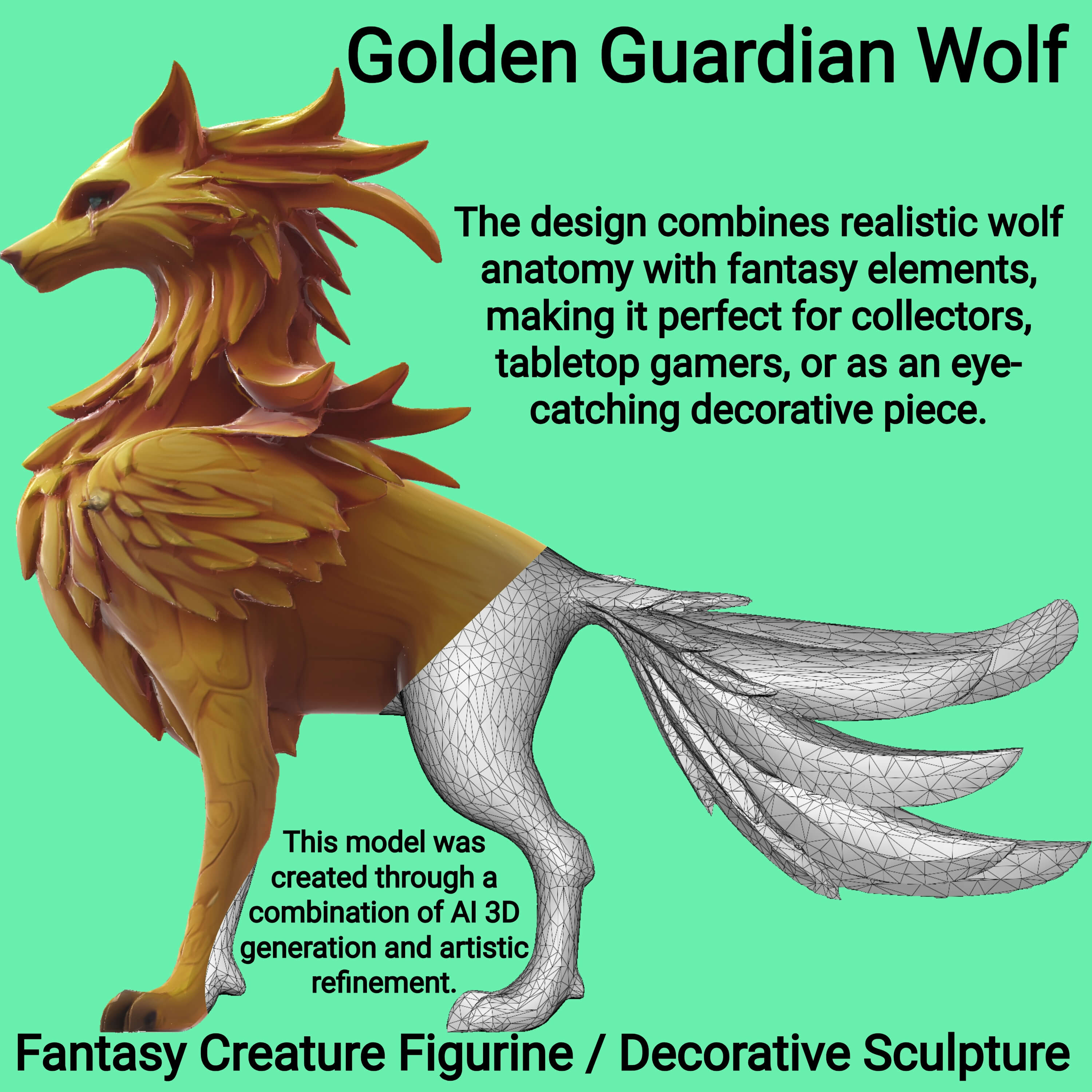 Golden Guardian Wolf - Free 3D Model by MRAnyCAD