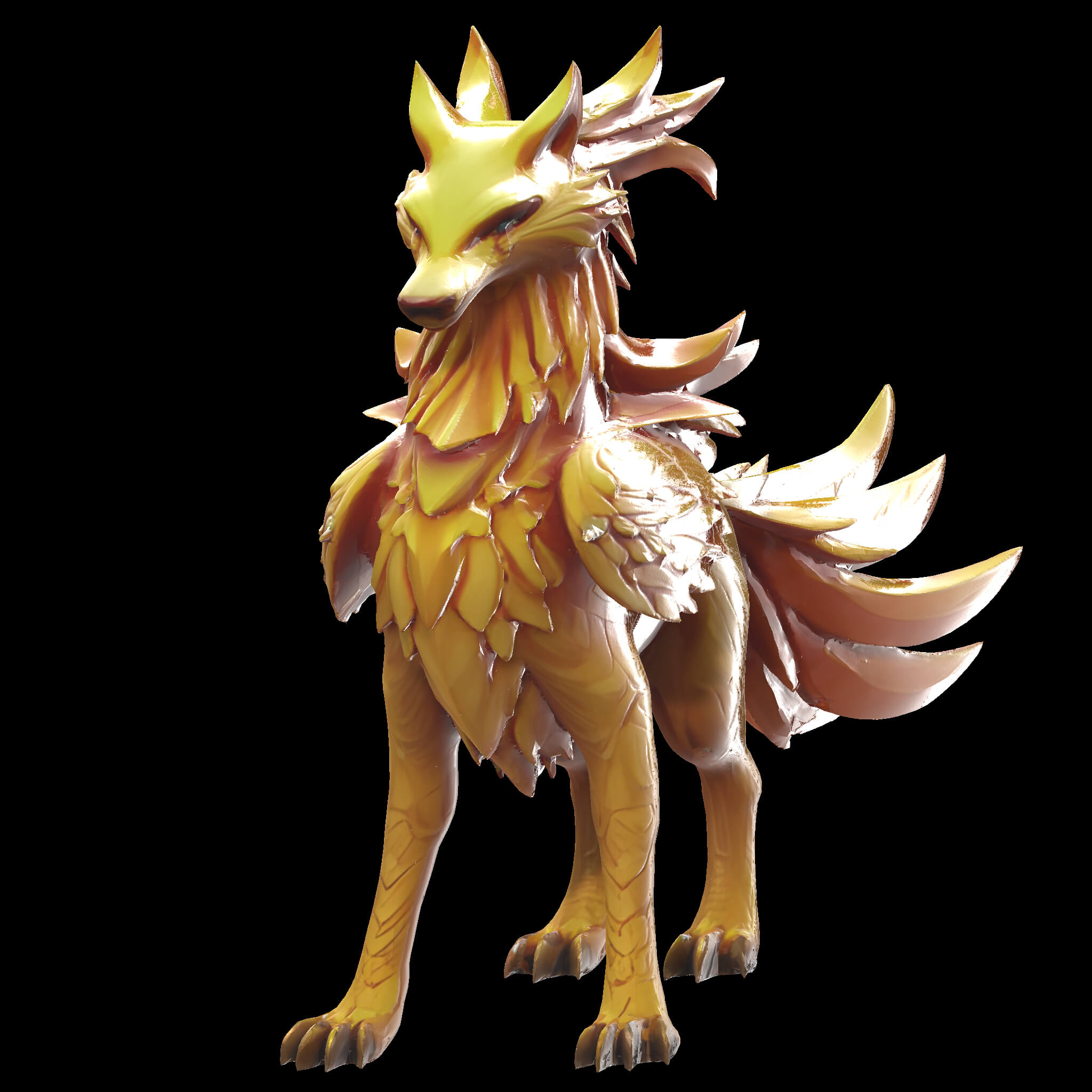 Golden Guardian Wolf - Free 3D Model by MRAnyCAD