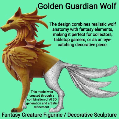 Golden Guardian Wolf - Free 3D Model by MRAnyCAD