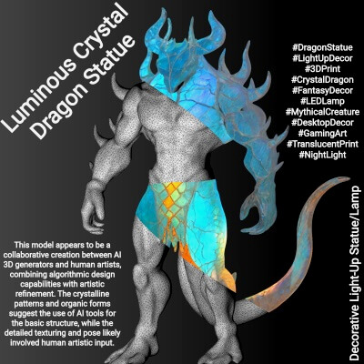 Luminous Crystal Dragon Statue - 3D Model by MRAnyCAD