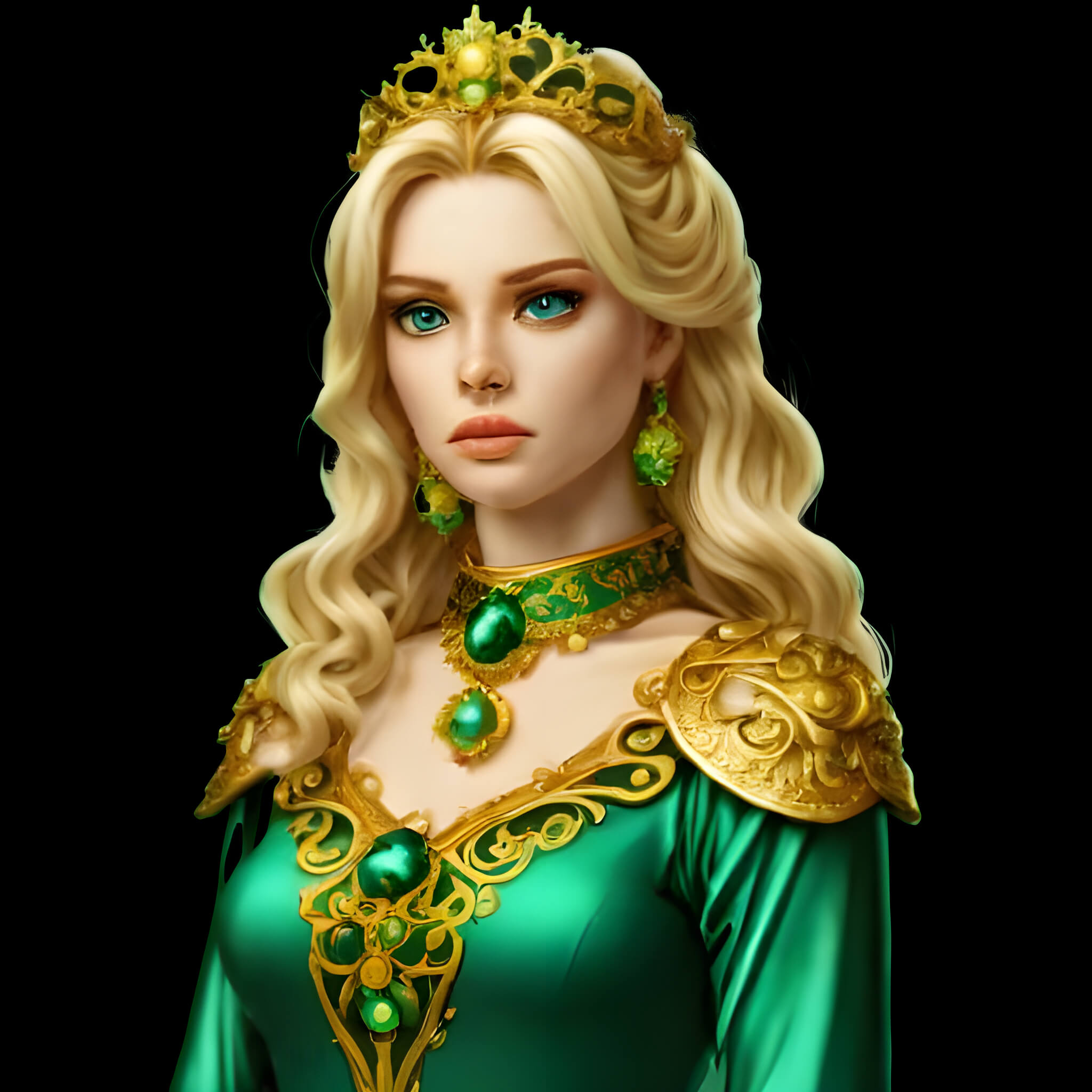 Medieval Fantasy Princess Figurine in Emerald - 3D Model by MRAnyCAD