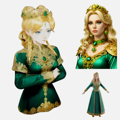Medieval Fantasy Princess Figurine in Emerald - 3D Model by MRAnyCAD