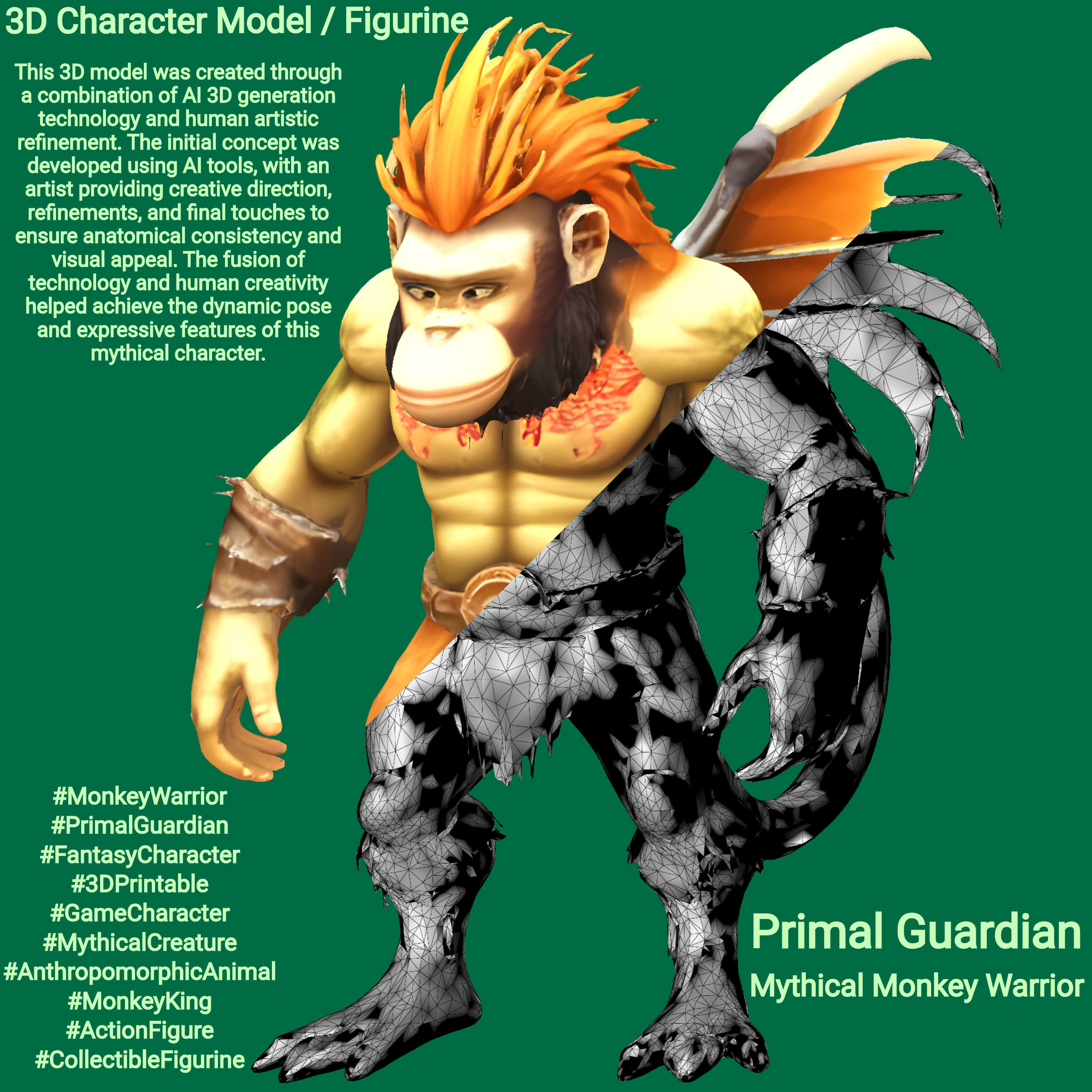 Primal Guardian - Mythical Monkey Warrior Free 3D Model by MRAnyCAD