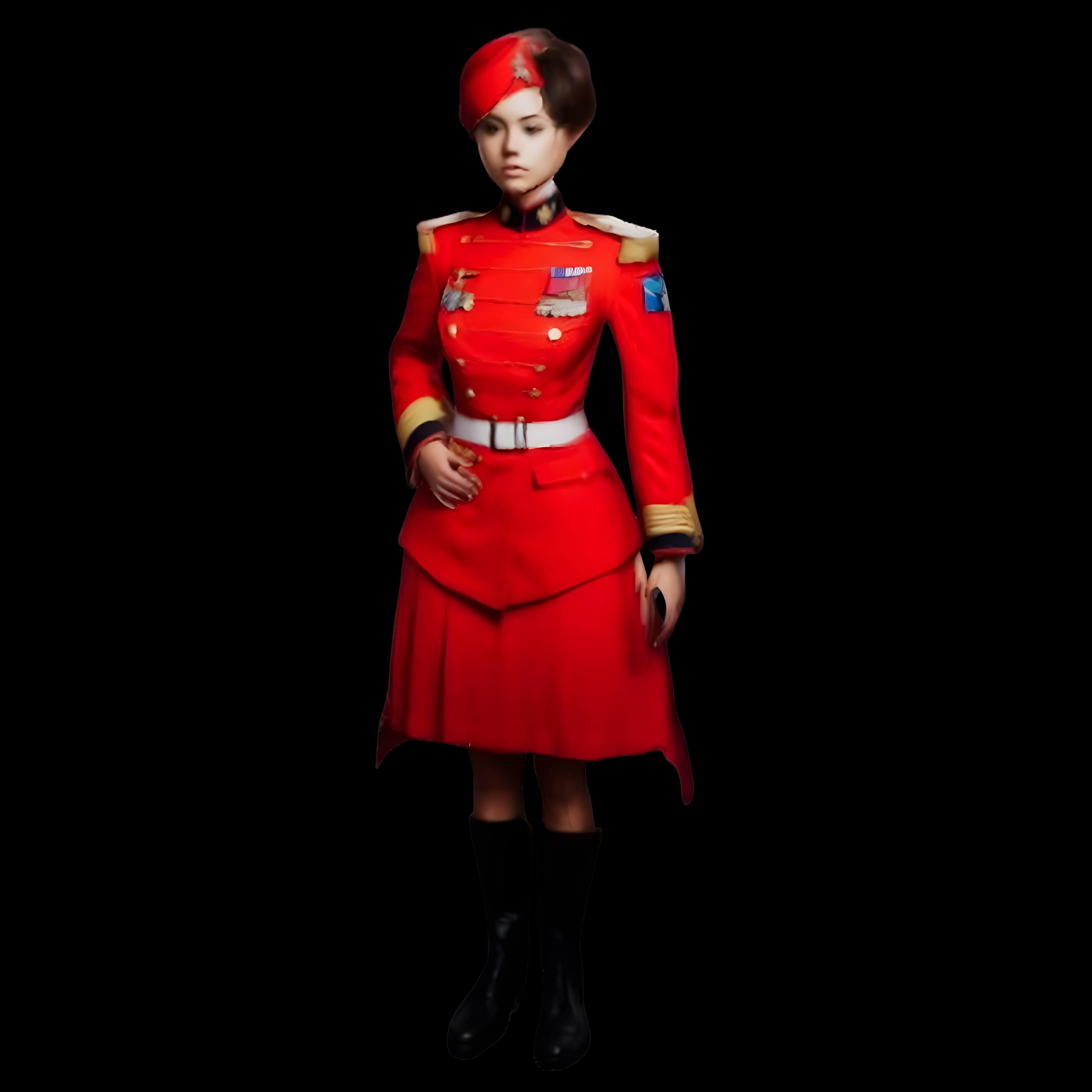 Red Military Uniform Female Character Model by MRAnyCAD