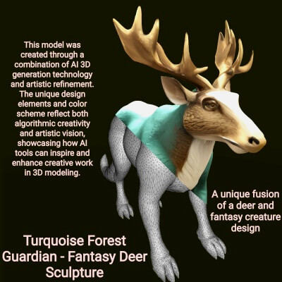 Turquoise Forest Guardian - Fantasy Deer Sculpture Free 3D Model by ...