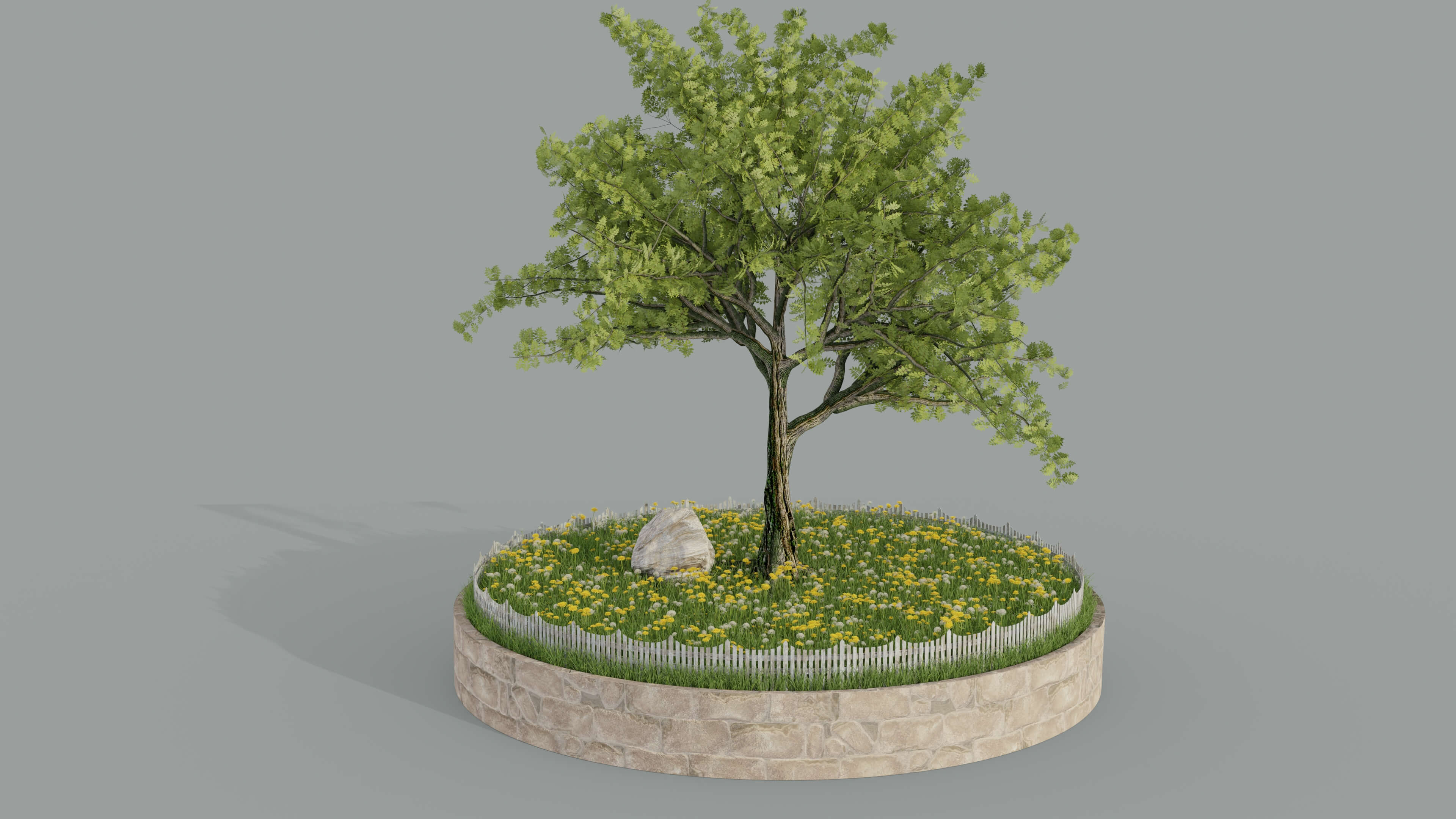 small green garden with beautiful flowers 3D Render by mrde75