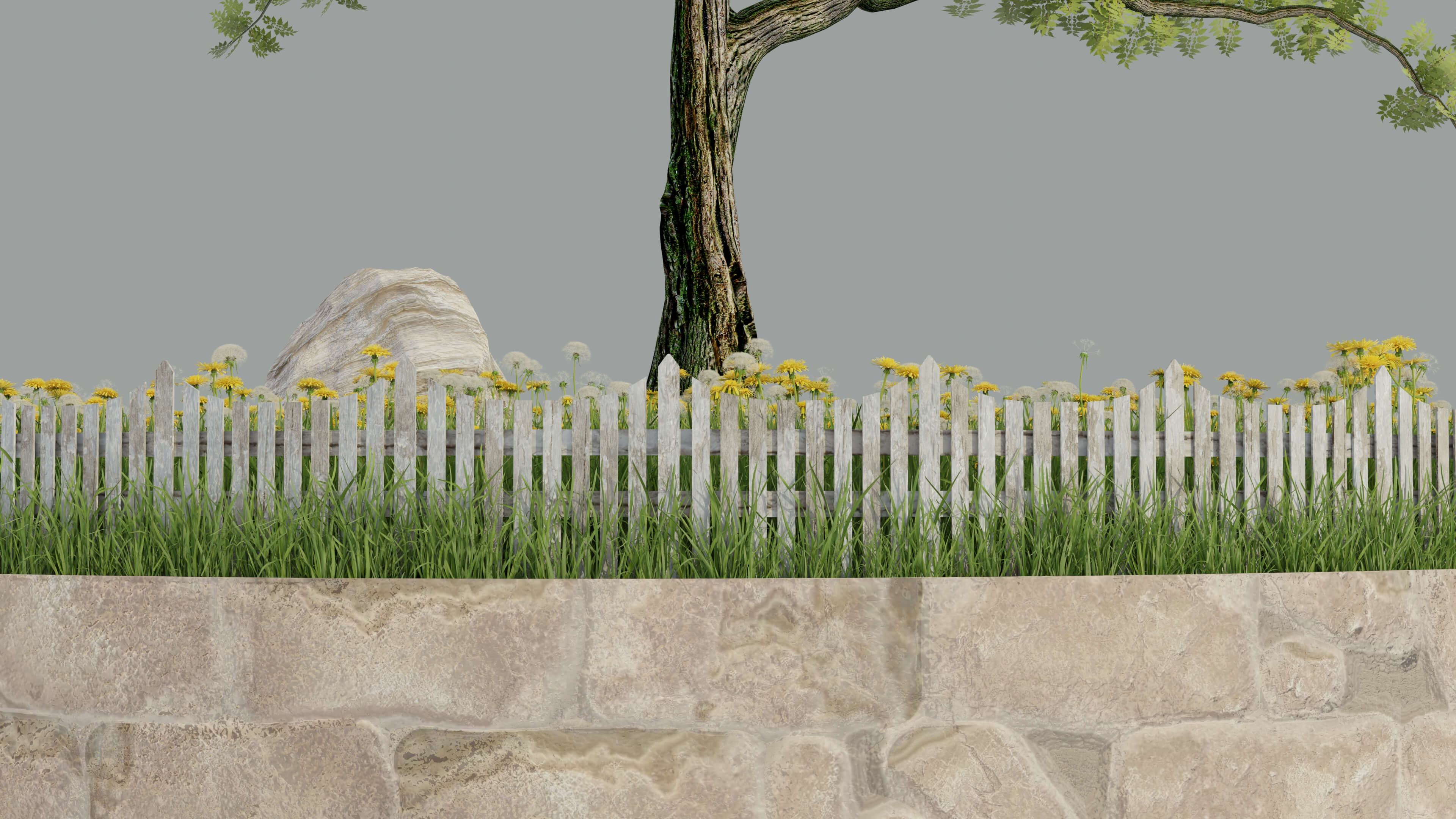 small green garden with beautiful flowers 3D Render by mrde75