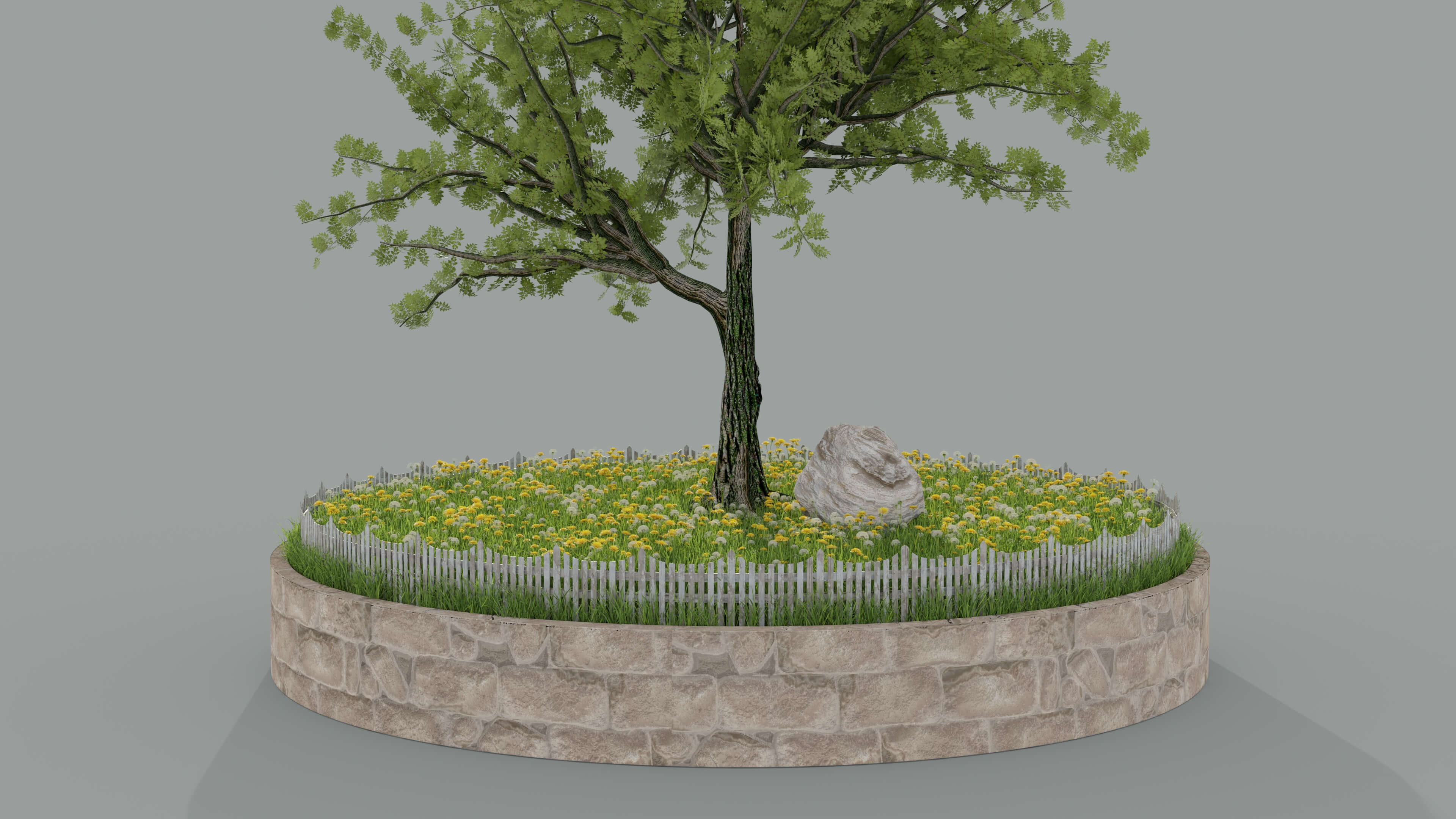 small green garden with beautiful flowers 3D Render by mrde75