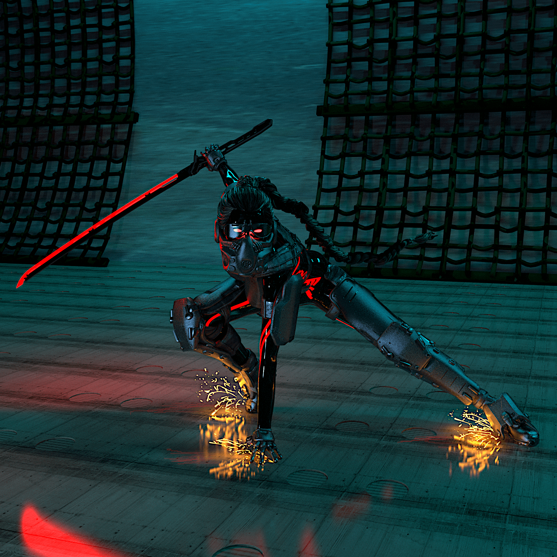 Cybernetic Assassin Fembot 3D Render, Digital Art by mrtaured