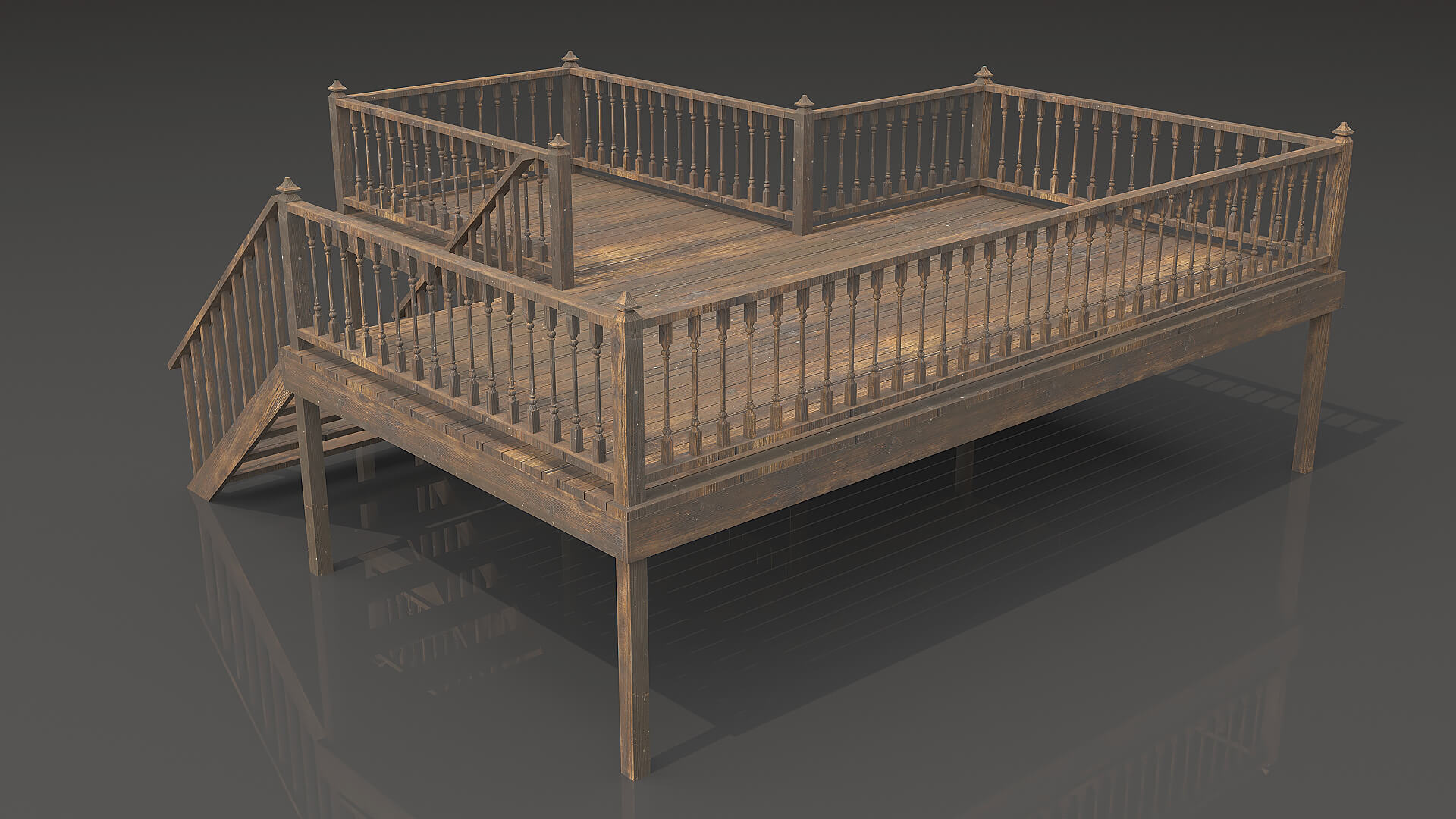 Wood Deck Veranda 2 - 3D Model by msasdt