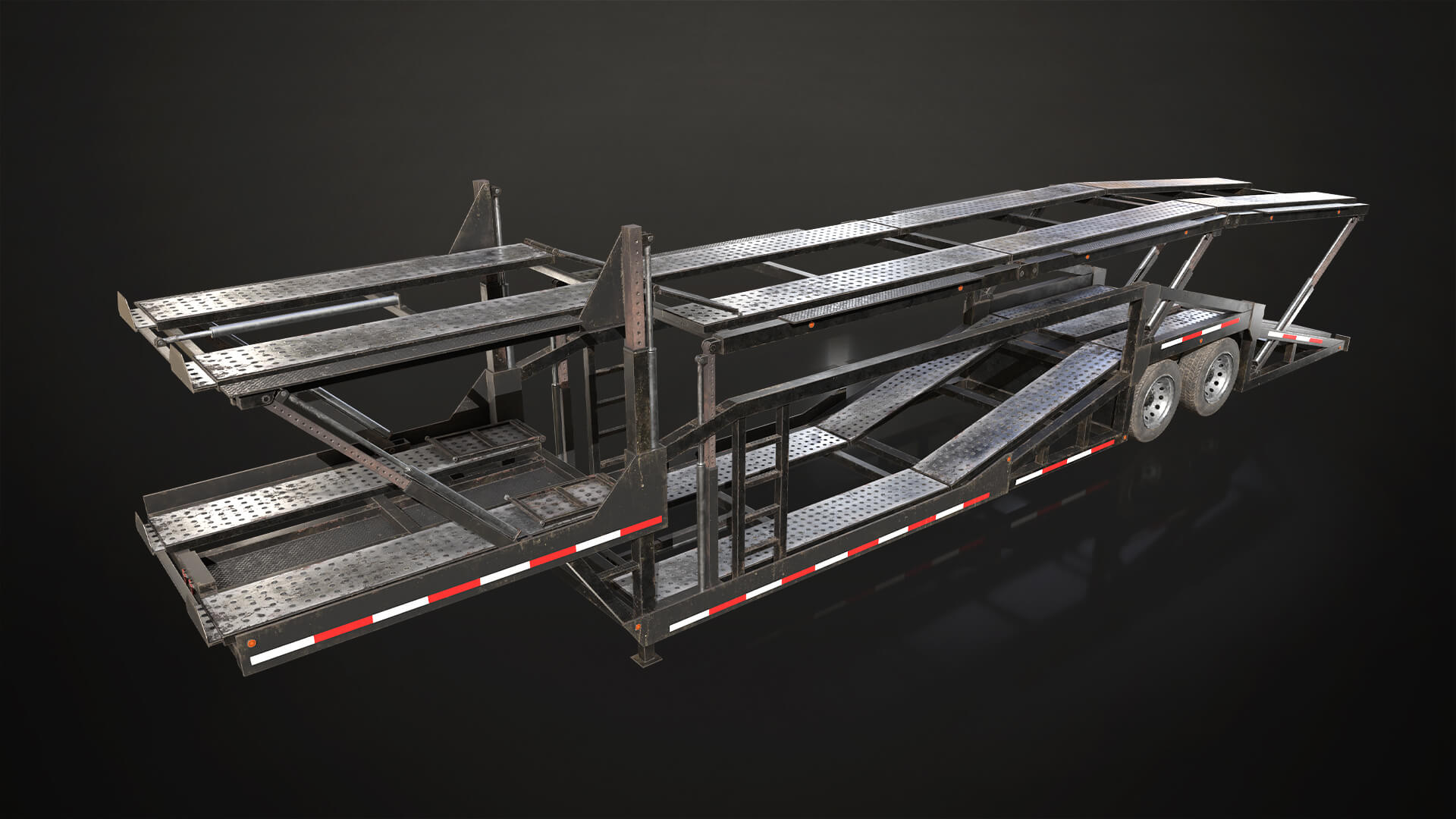 Flat Top Semi Truck Car Carrier Trailer - 3D Model by MSWoodvine