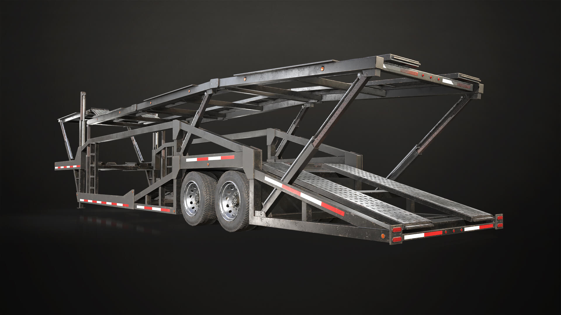 Flat Top Semi Truck Car Carrier Trailer - 3D Model by MSWoodvine