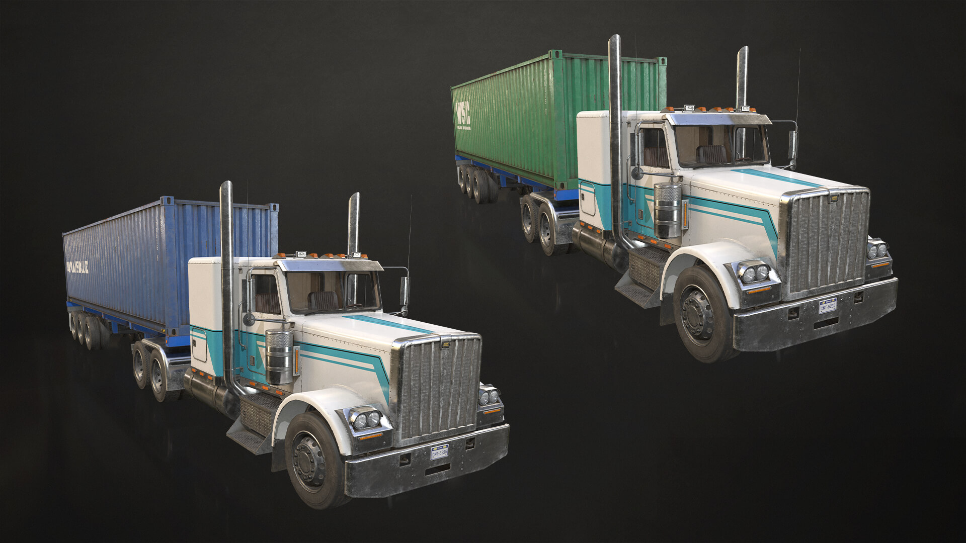 Flat Top Semi Truck Container Trailer - 3D Model by MSWoodvine