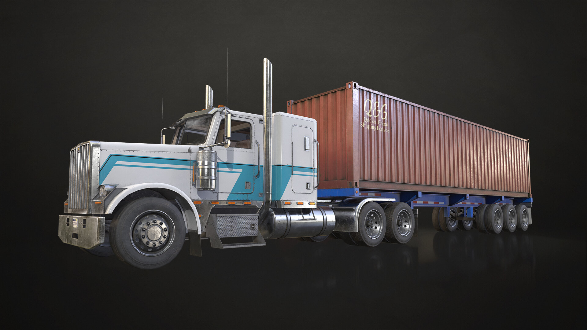 Flat Top Semi Truck Container Trailer - 3D Model by MSWoodvine