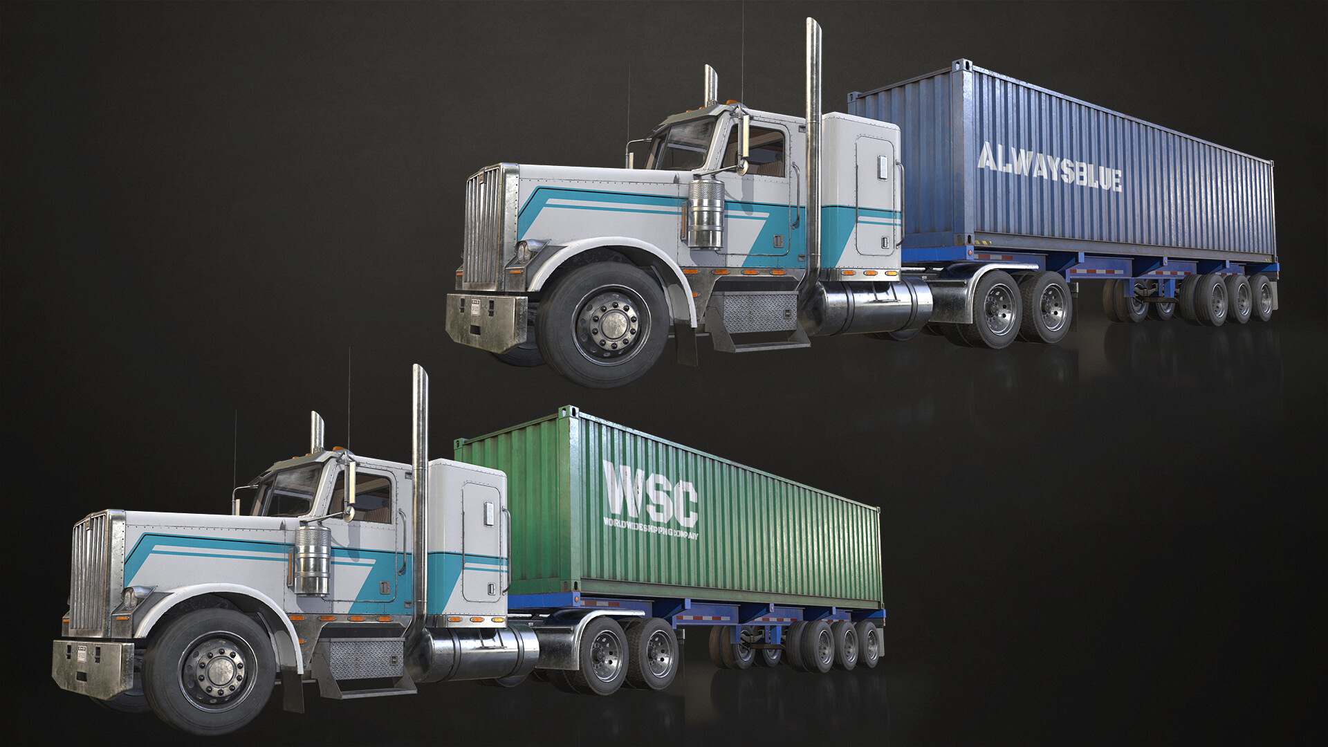 Flat Top Semi Truck Container Trailer - 3D Model by MSWoodvine