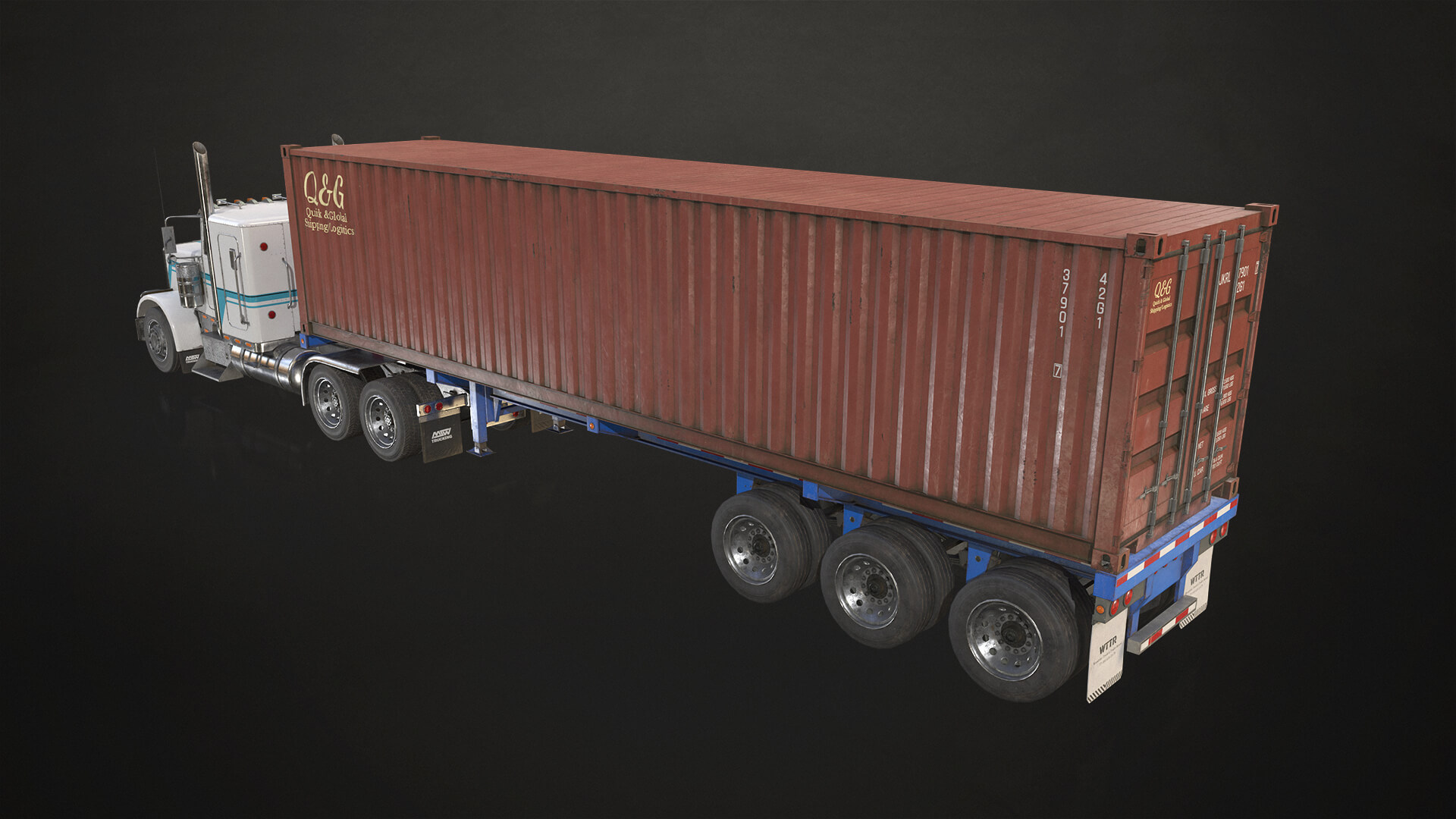 Flat Top Semi Truck Container Trailer - 3D Model by MSWoodvine