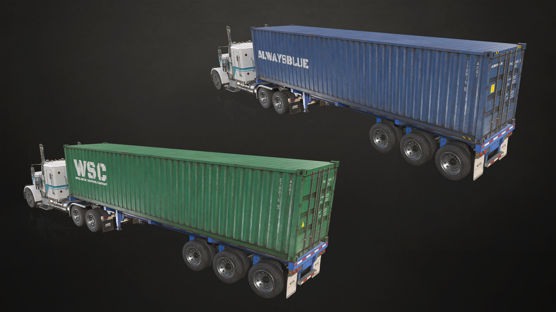 Flat Top Semi Truck Container Trailer - 3D Model by MSWoodvine
