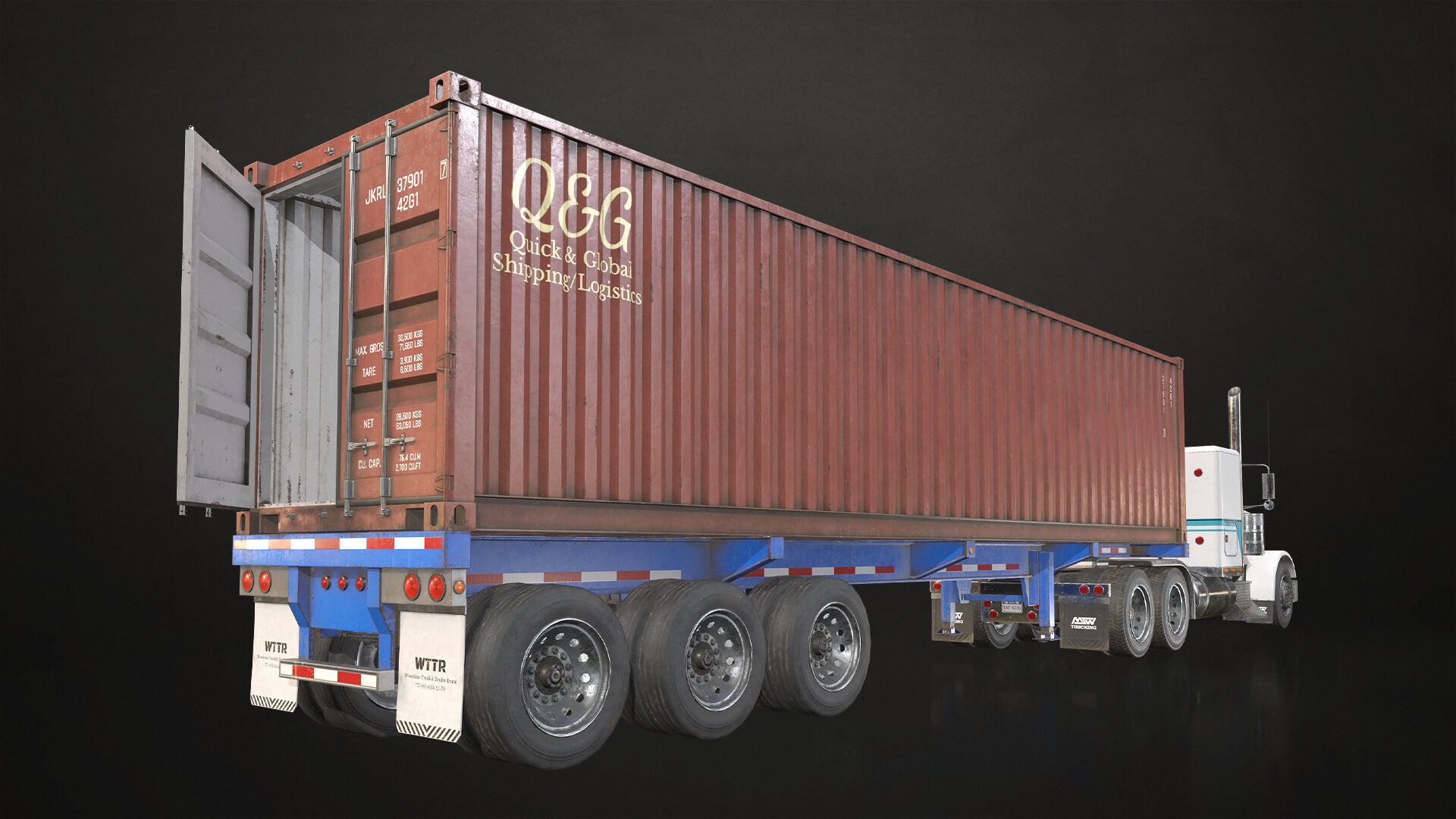 Flat Top Semi Truck Container Trailer - 3D Model by MSWoodvine