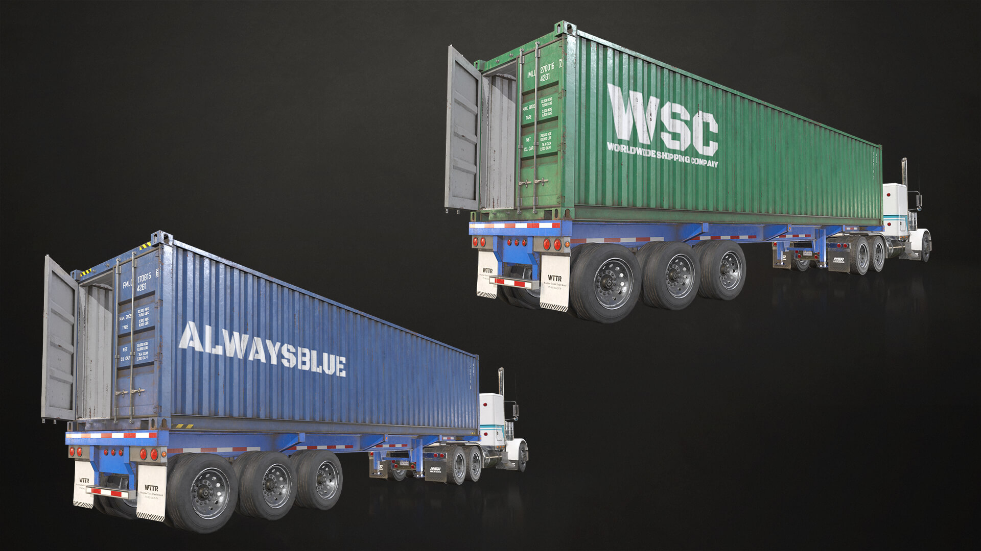Flat Top Semi Truck Container Trailer - 3D Model by MSWoodvine