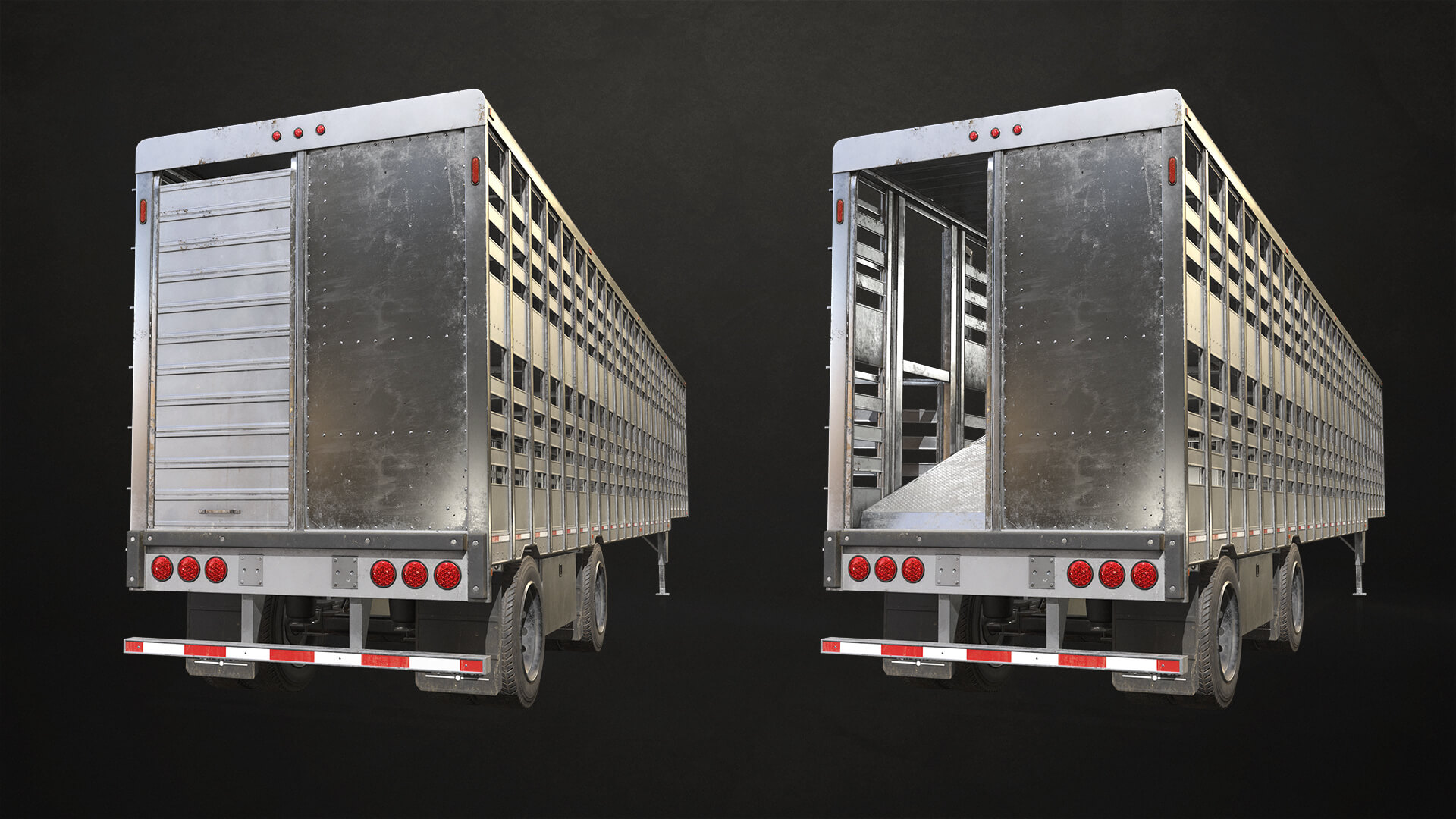 Flat Top Semi Truck Livestock Trailer - 3D Model by MSWoodvine