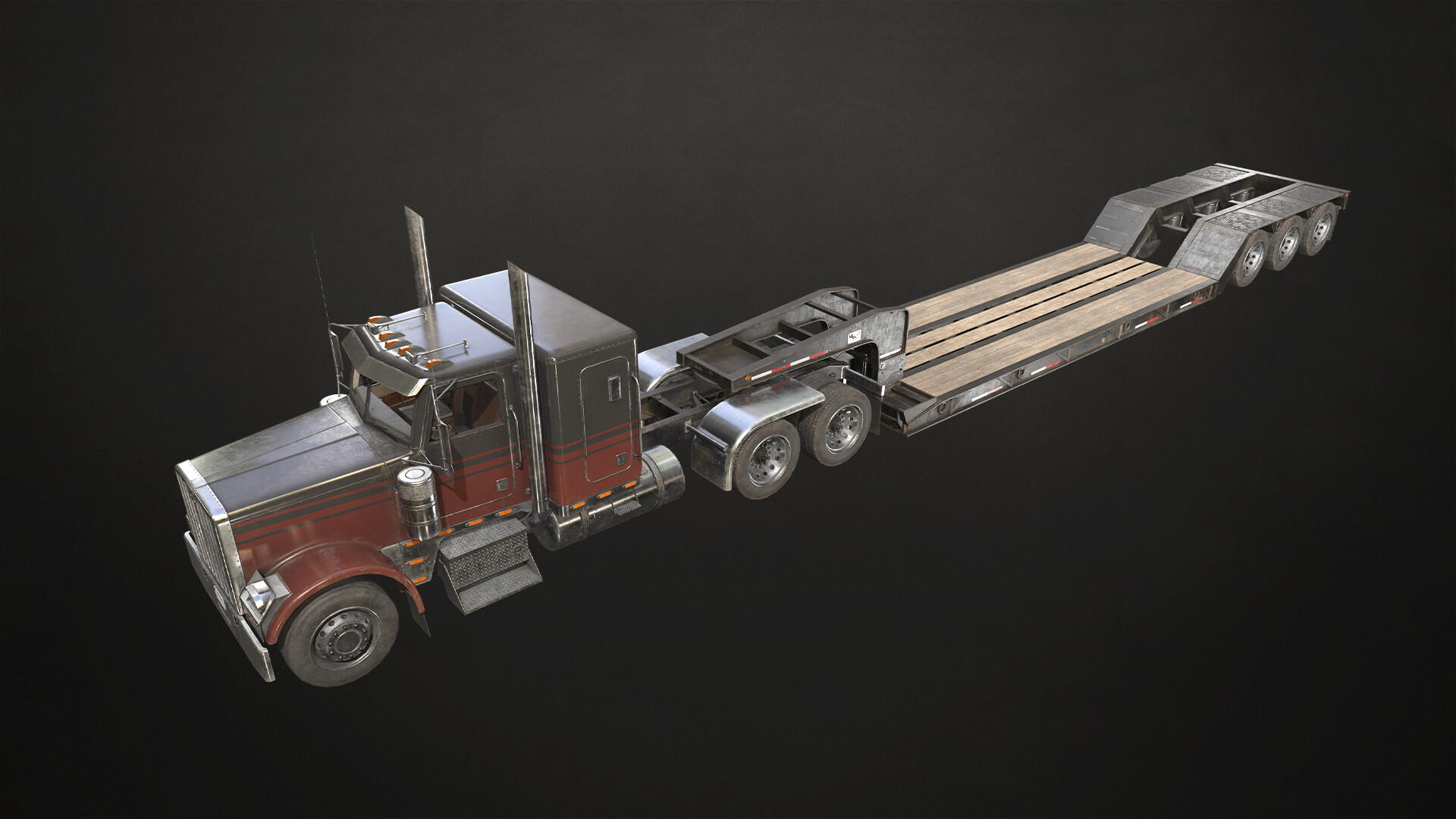 Flat Top Semi Truck Lowboy Trailer - 3D Model by MSWoodvine