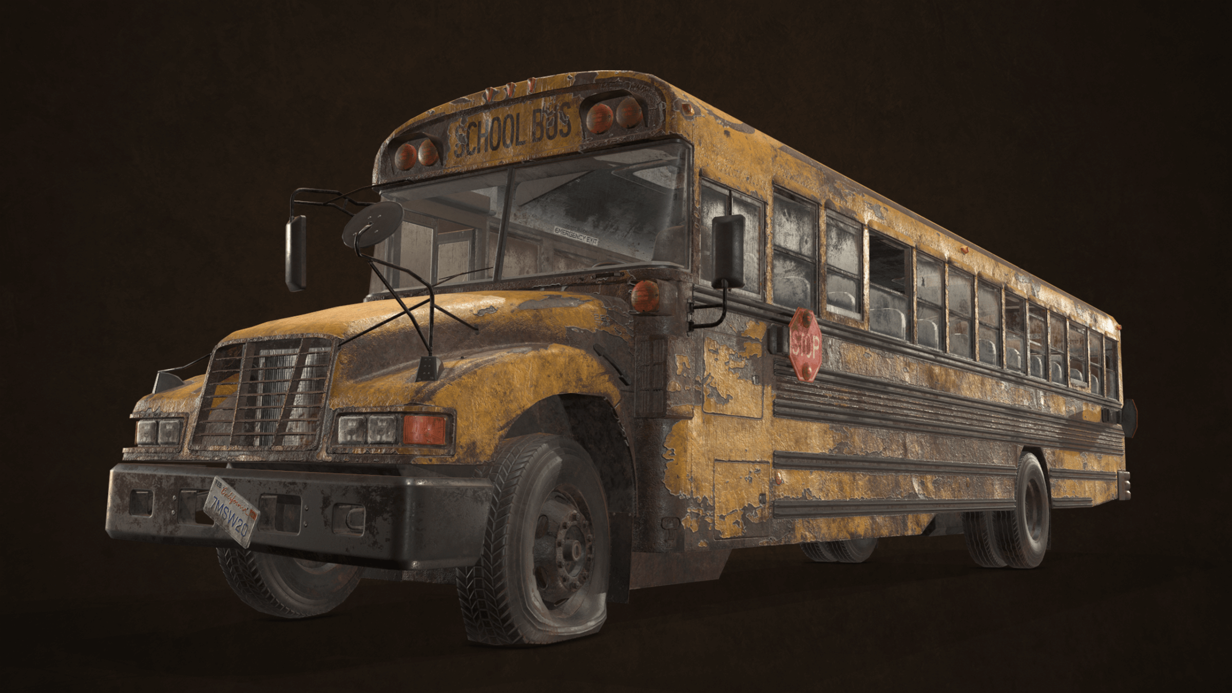 Abandoned School Bus 3D Render, Digital Art by MSWoodvine
