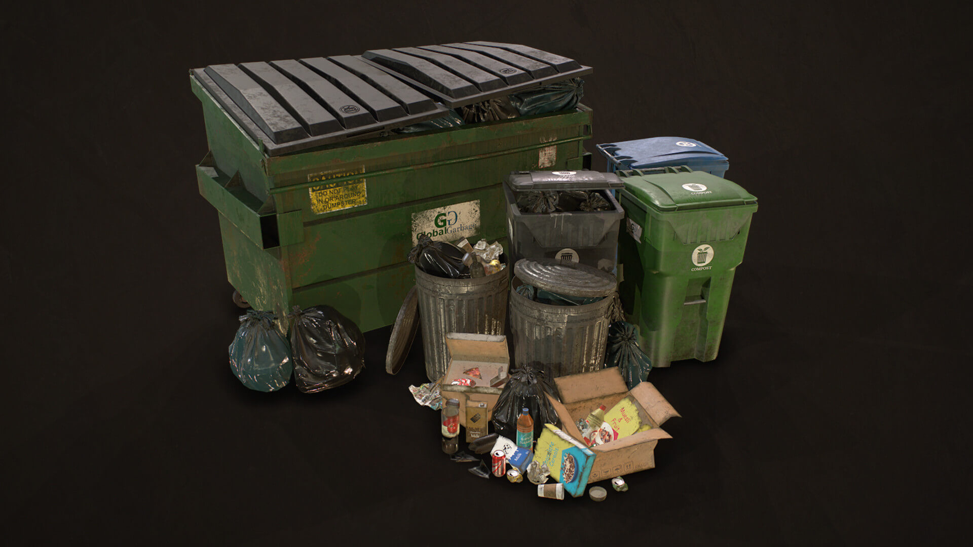 Urban Trash Pack 3D Render, Digital Art by MSWoodvine