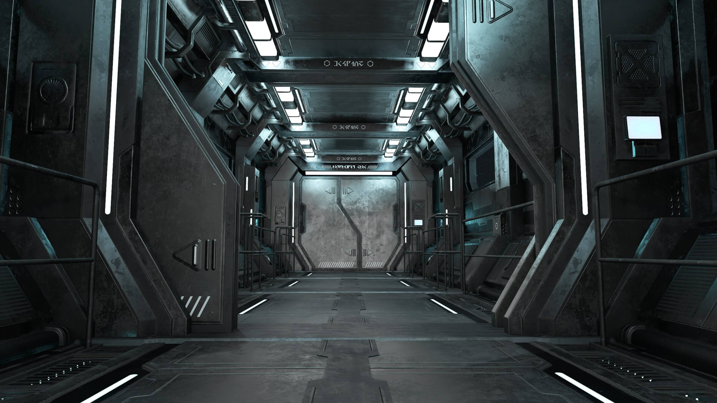 Sci-Fi Modular Corridor with Door Version 1 3D Model by MSWoodvine