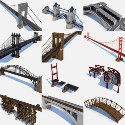 12 Famous Bridge Collection Game Ready 3D Model by multimedia4d