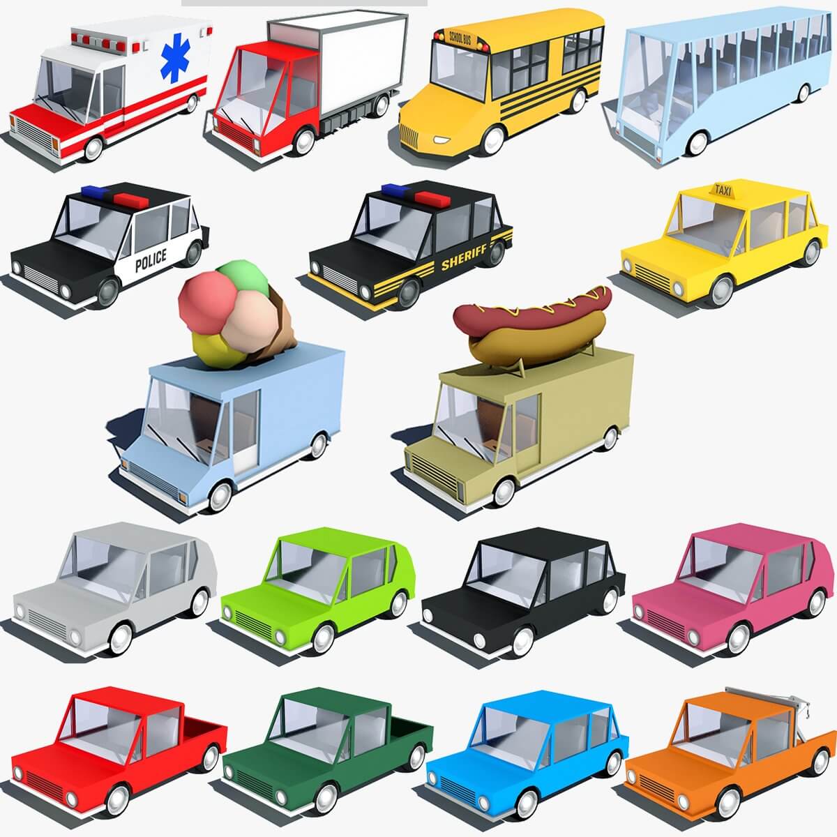Cartoon Car Pack - 3D Model by murtazaboyraz