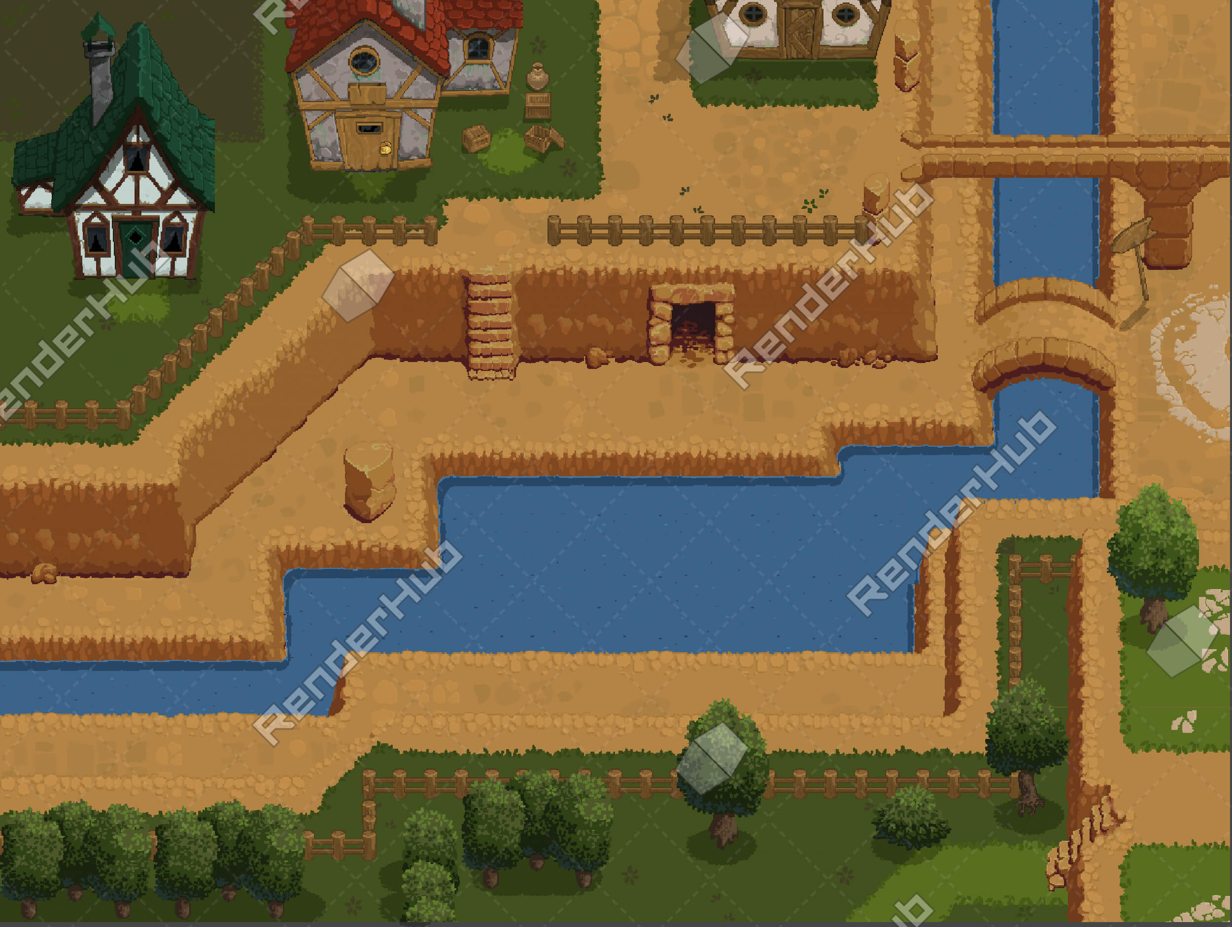 Brown Rock Tileset - Top-Down 32X32 Pixel-Art Free 2D Game Asset by ...