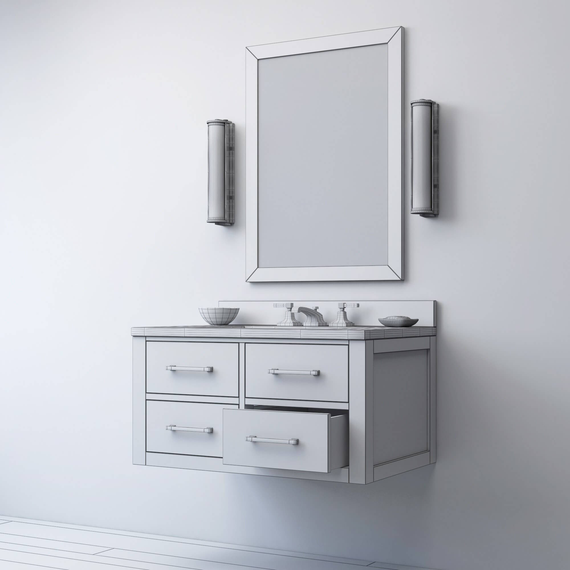 Hutton Single Floating Vanity White - 3D Model by musladinov