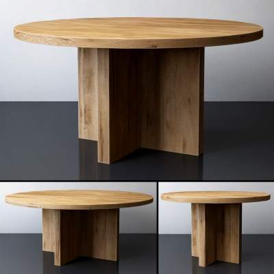 Reclaimed Russian Oak Plank Round Dining Table - 3D Model by musladinov