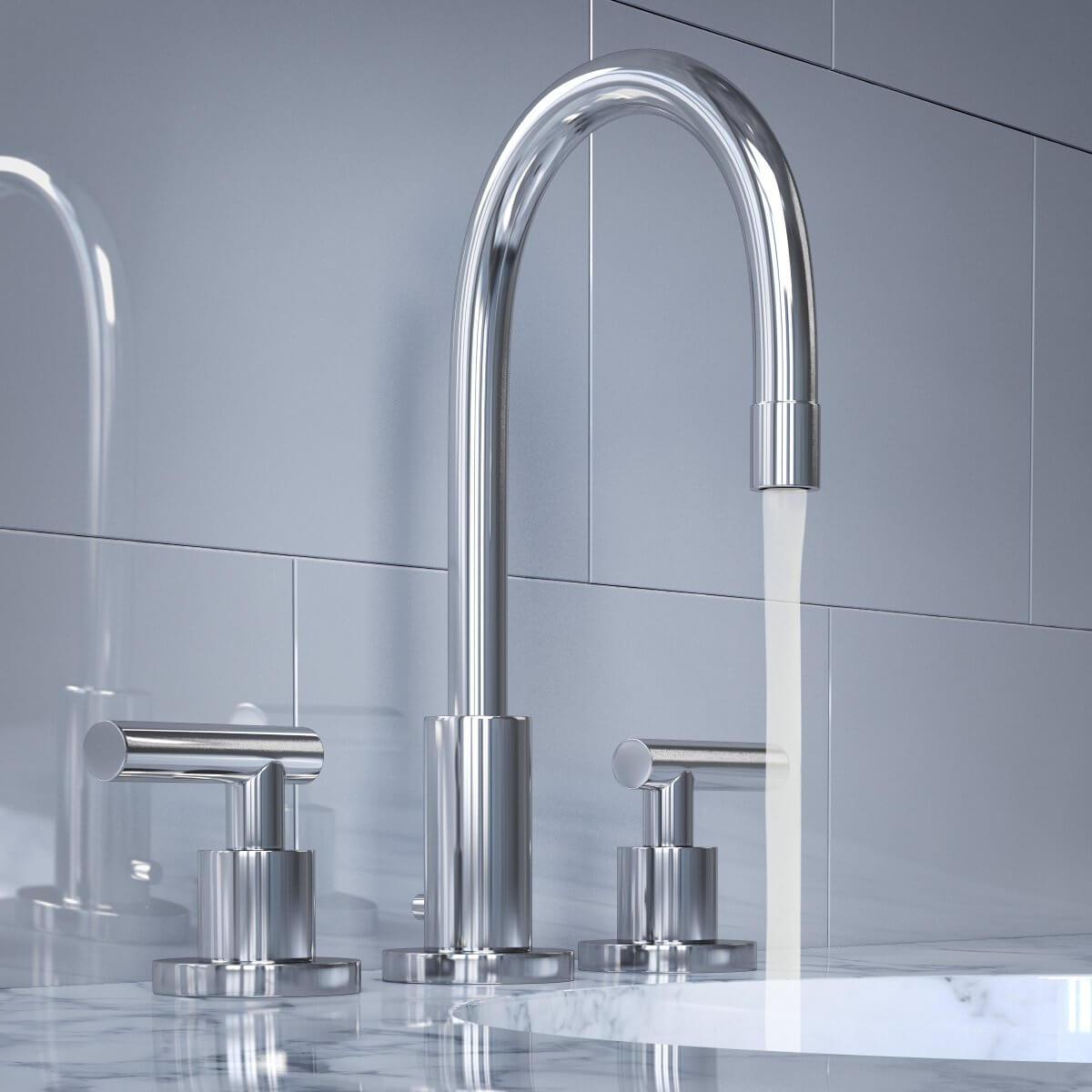 Sutton Lever-Handle Widespread Faucet 3D Model by musladinov