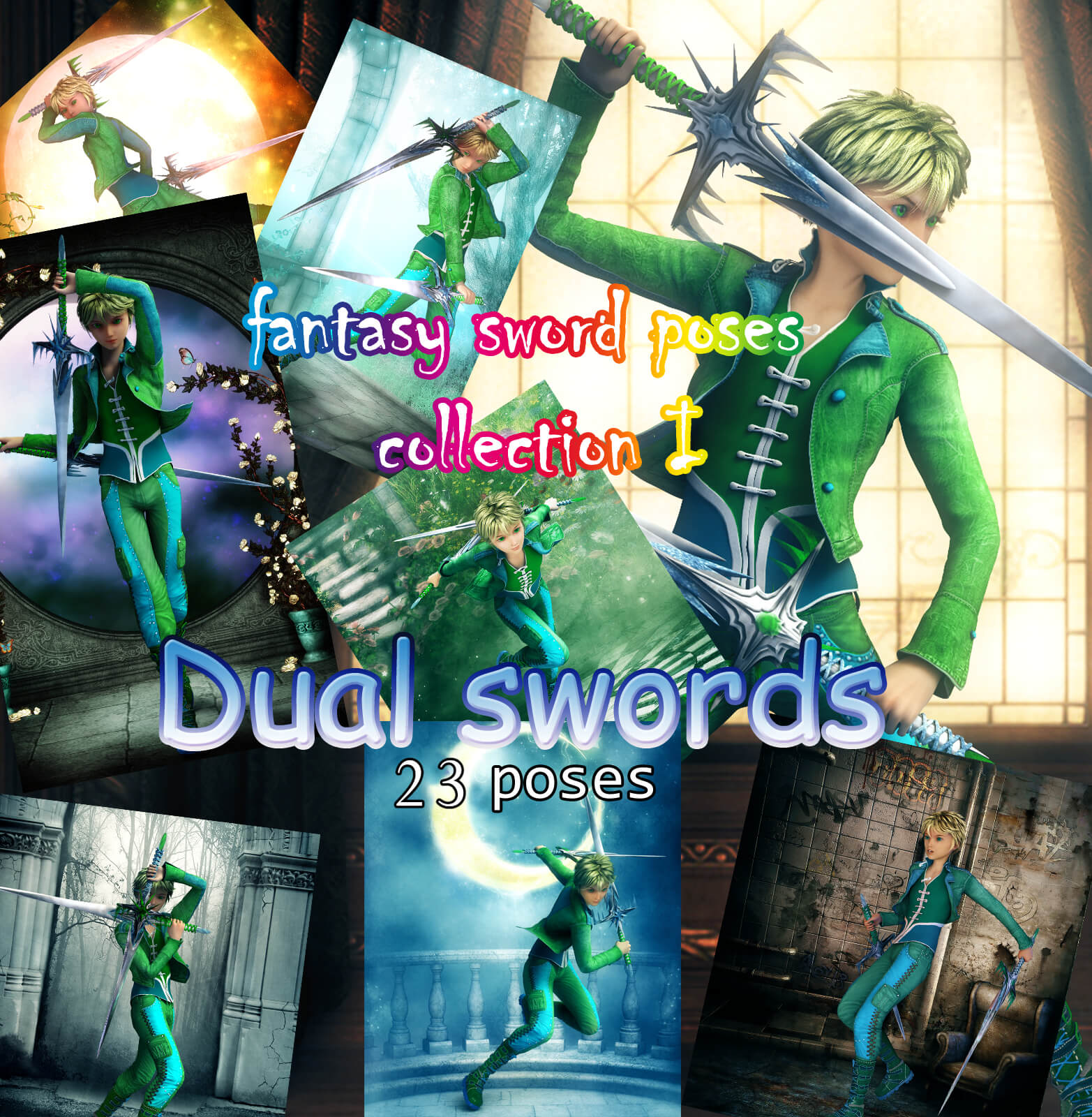 Fantasy Anime Dual Swords Poses for G8M - Daz Content by Muwawya