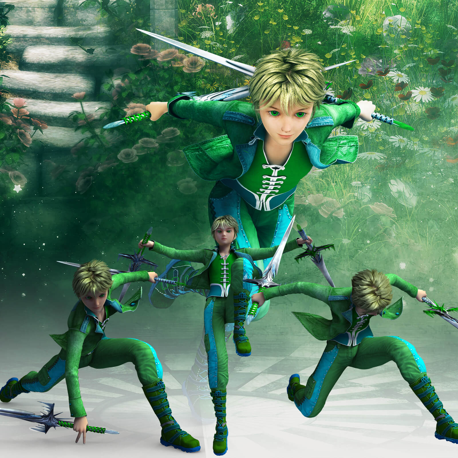 Fantasy Anime Dual Swords Poses for G8M - Daz Content by Muwawya