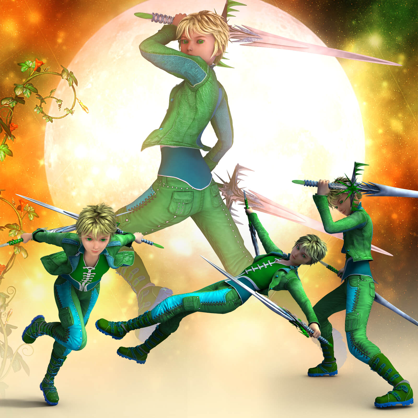 Fantasy Anime Dual Swords Poses for G8M - Daz Content by Muwawya