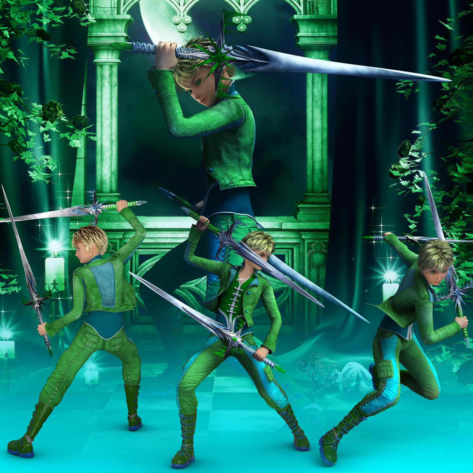 Fantasy Anime Dual Swords Poses for G8M - Daz Content by Muwawya