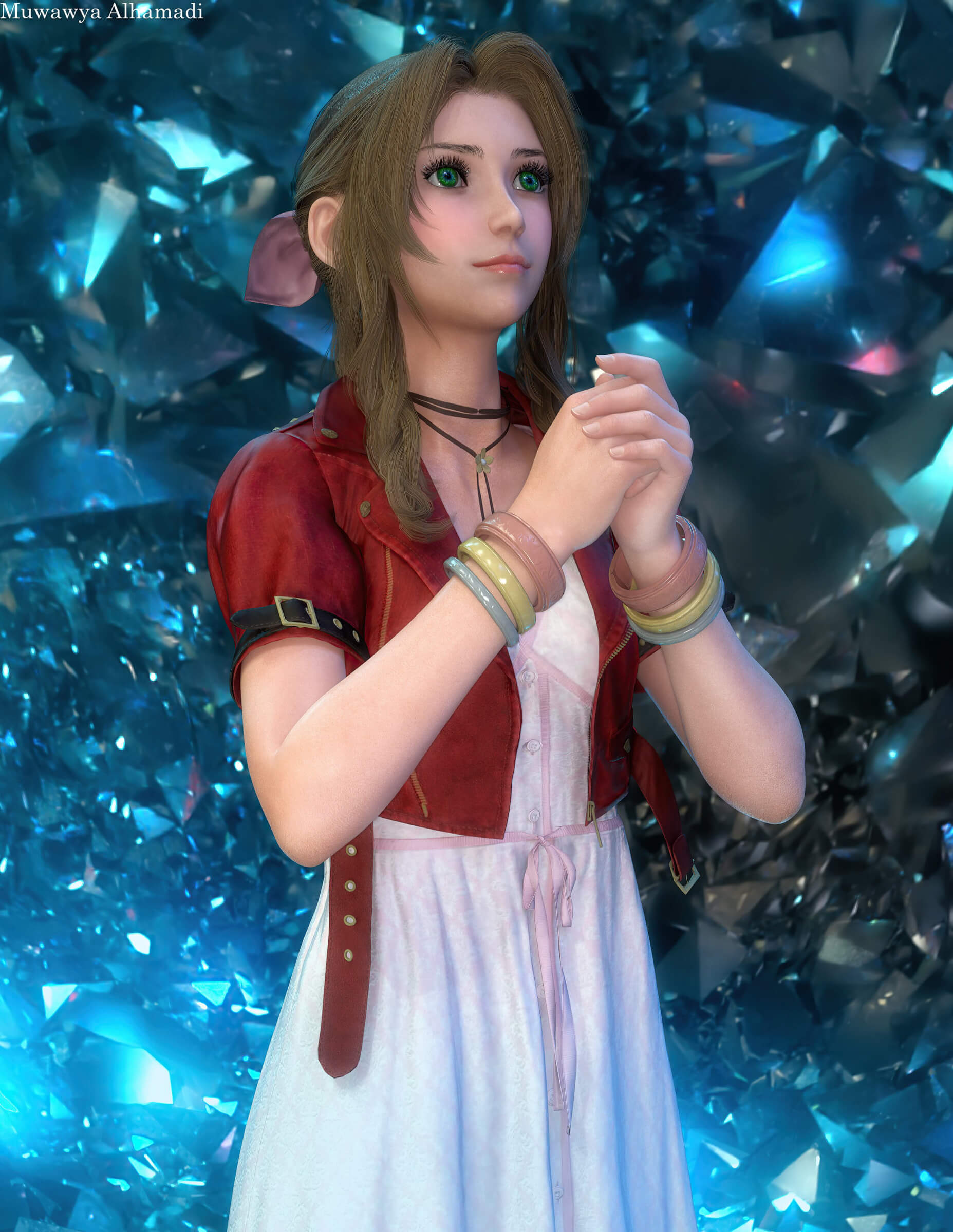 Aerith 3D Render, Digital Art by Muwawya