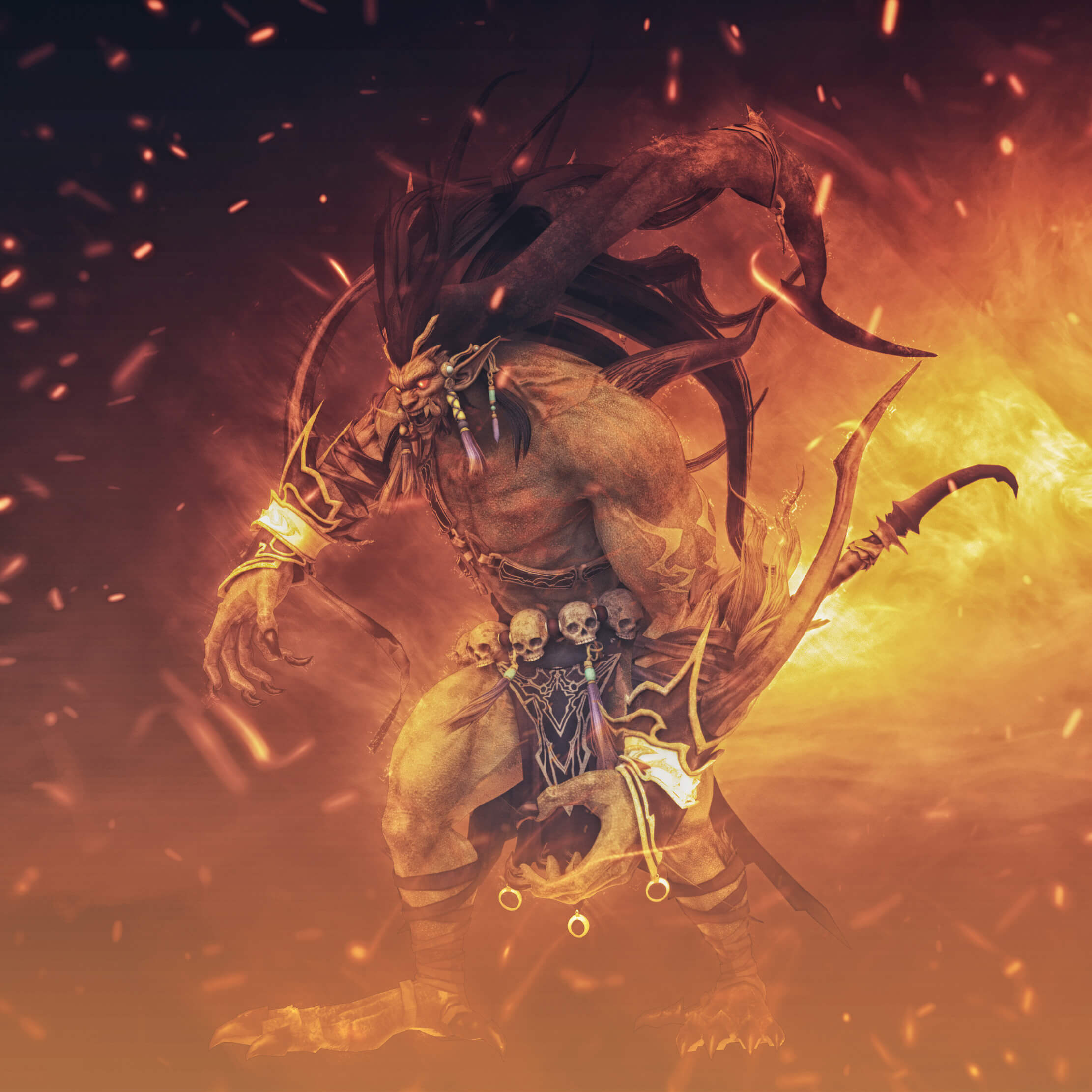Ifrit 3D Render, Digital Art by Muwawya