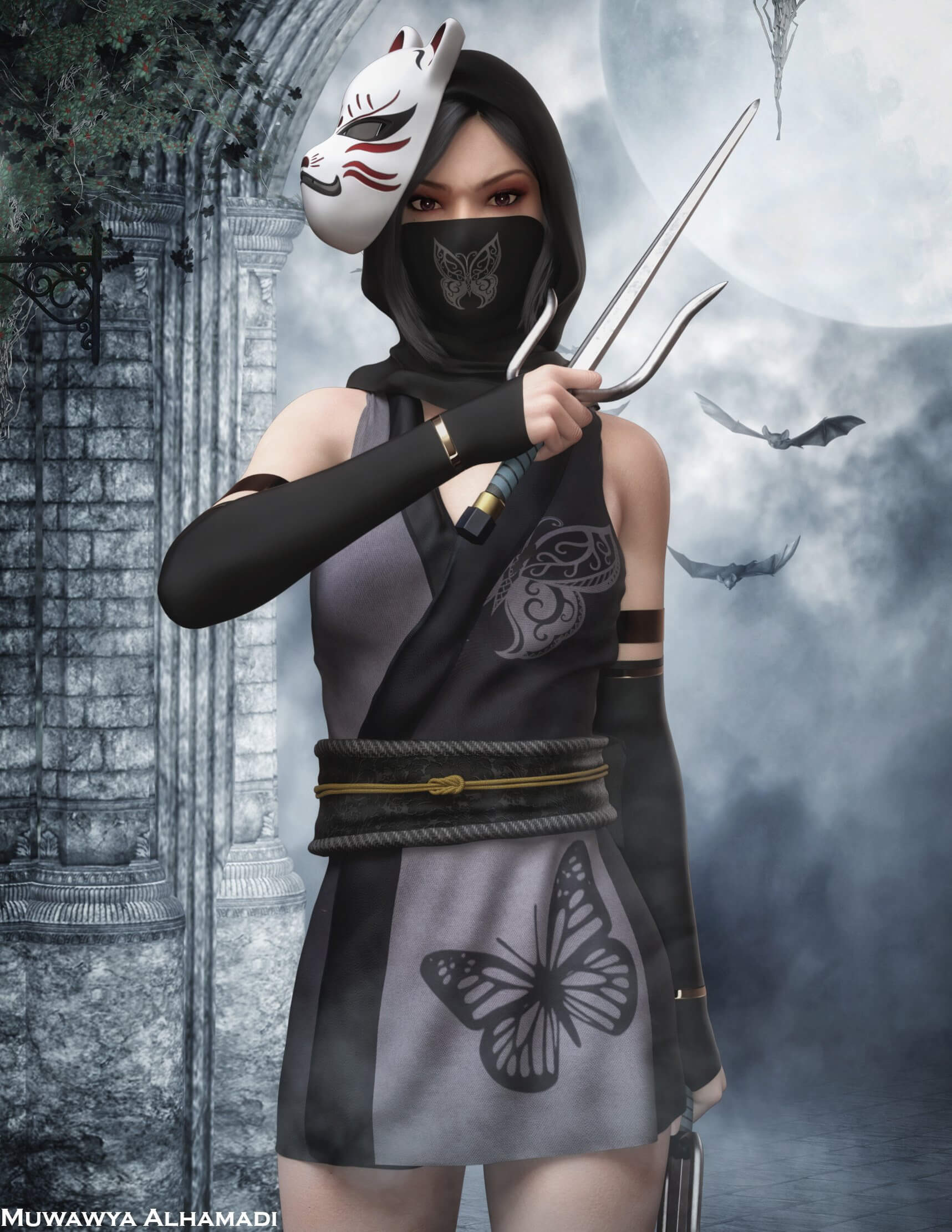 Mosu ninja 3D Render, Digital Art by Muwawya