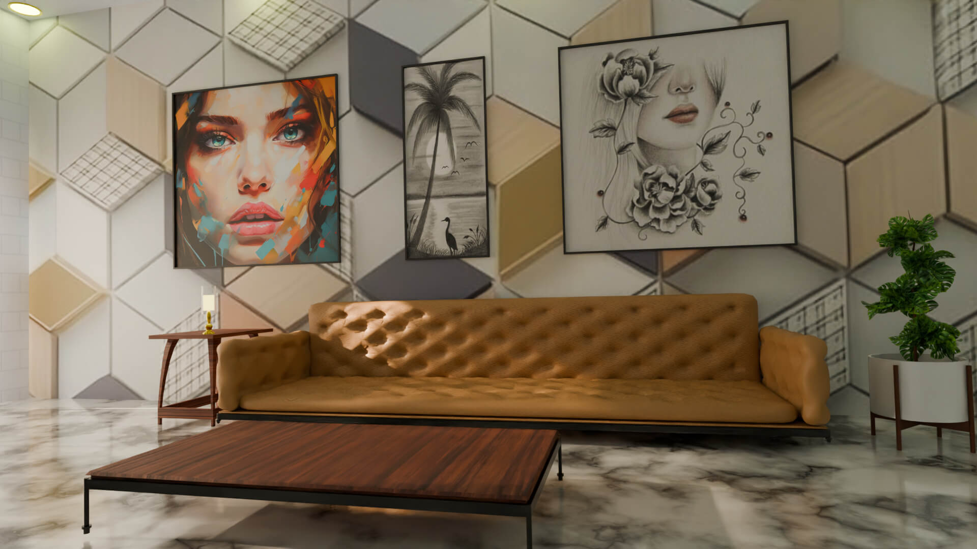 Living Room Interior Scene - 3D Model by muzammilkhatri910