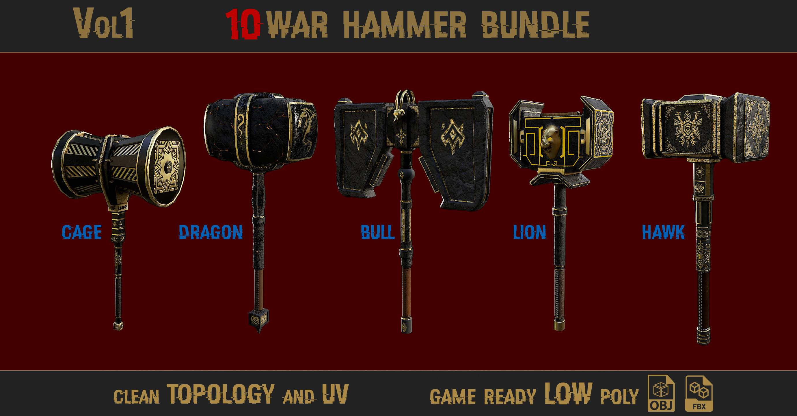 10 War Hammer Bundle - 3D Model by Mwrad7