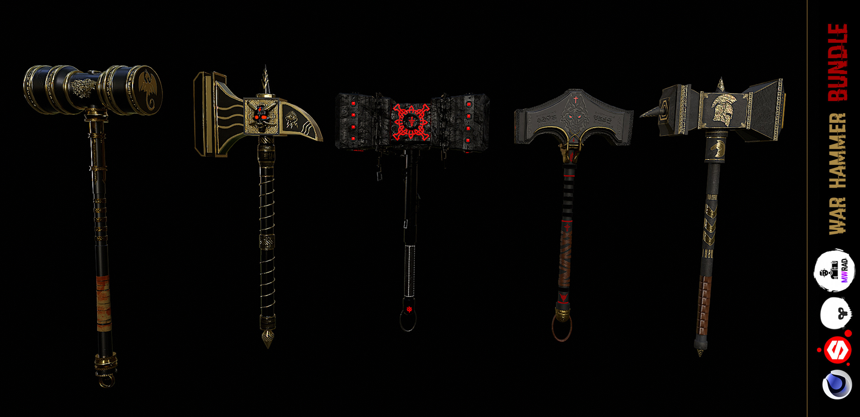 10 War Hammer Bundle - 3D Model by Mwrad7
