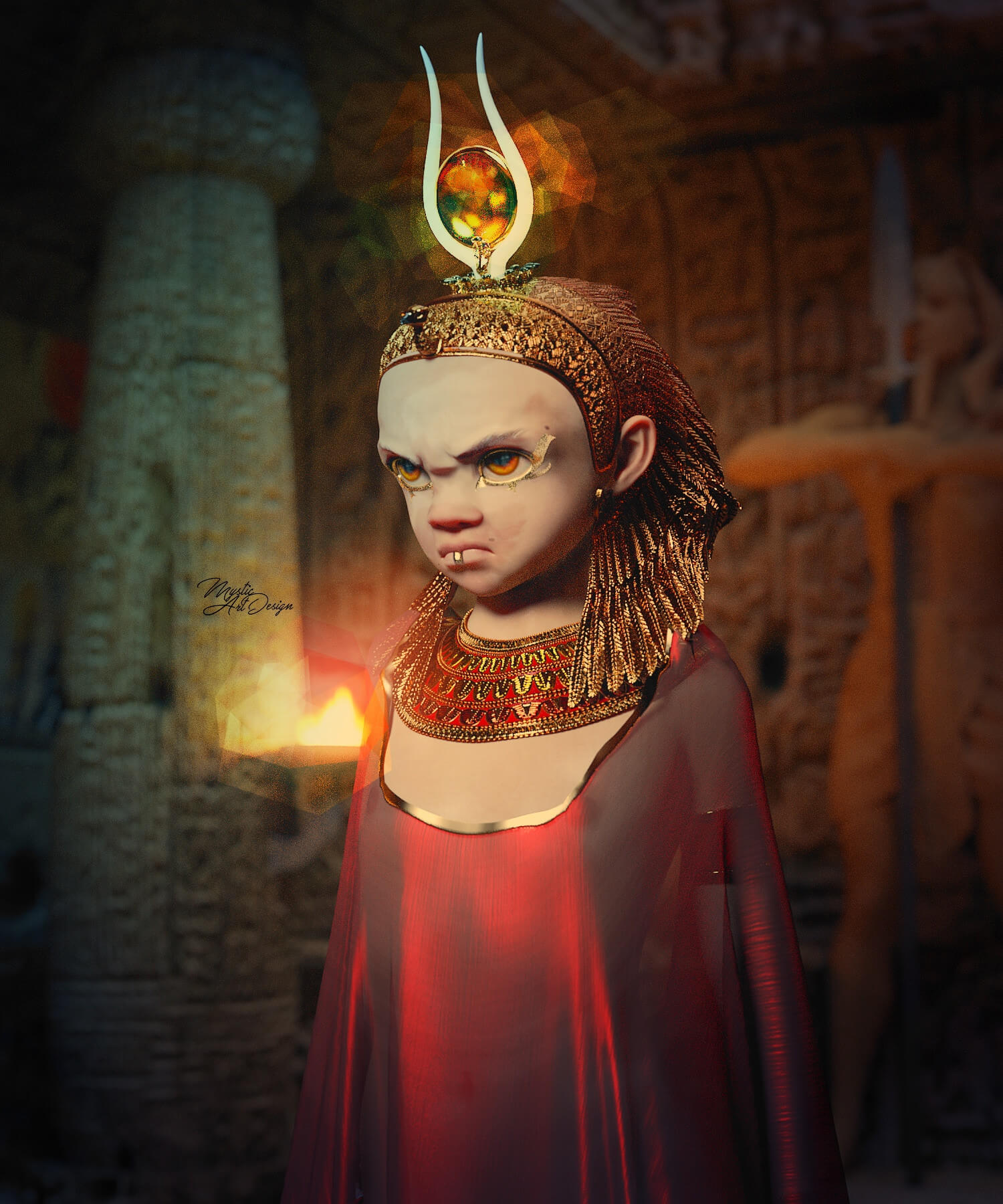 Angry little egyptian queen 3D Render by MysticArtDesign